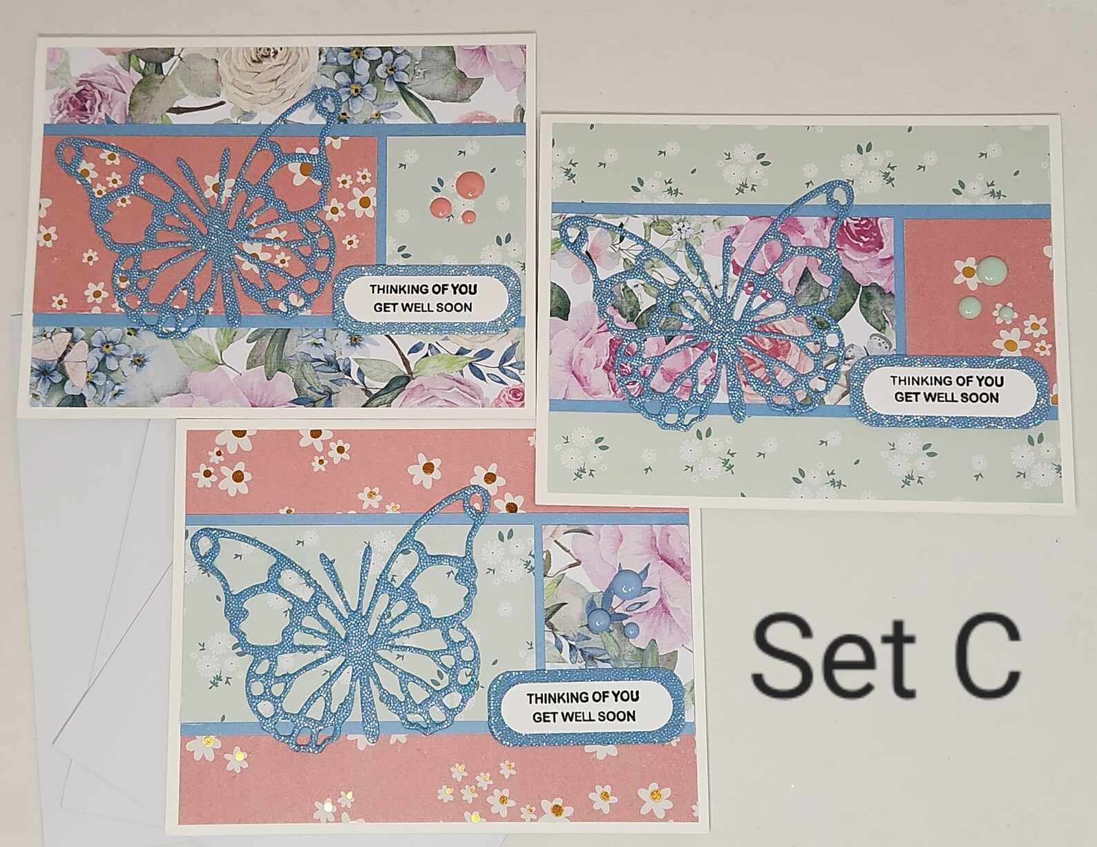 Handmade Get Well Card Set, Florals, Butterfly (set of 3) - Etsy