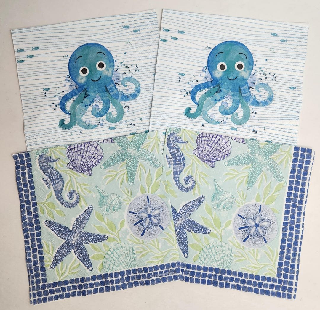 Sea Life Decoupage Paper Napkins, Octopus, Starfish, Shells (4 Pcs) - Etsy
