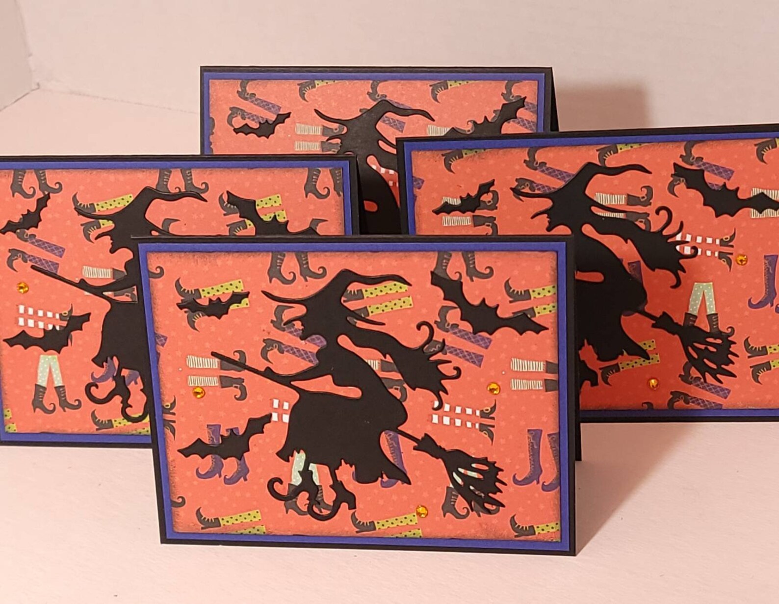 Handmade Witch Halloween Cards Set of 4 Flying Witch Happy - Etsy