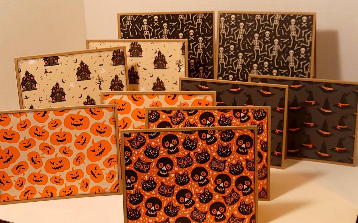 Handmade Halloween Kraft Card Set, Spooky Designs, Set of 10 - Etsy