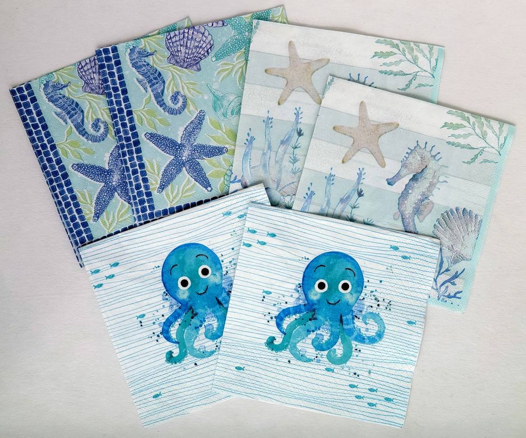 Sea Animal Decoupage Paper Napkins, Octopus, Seahorse, Scrapbooking (6 ...