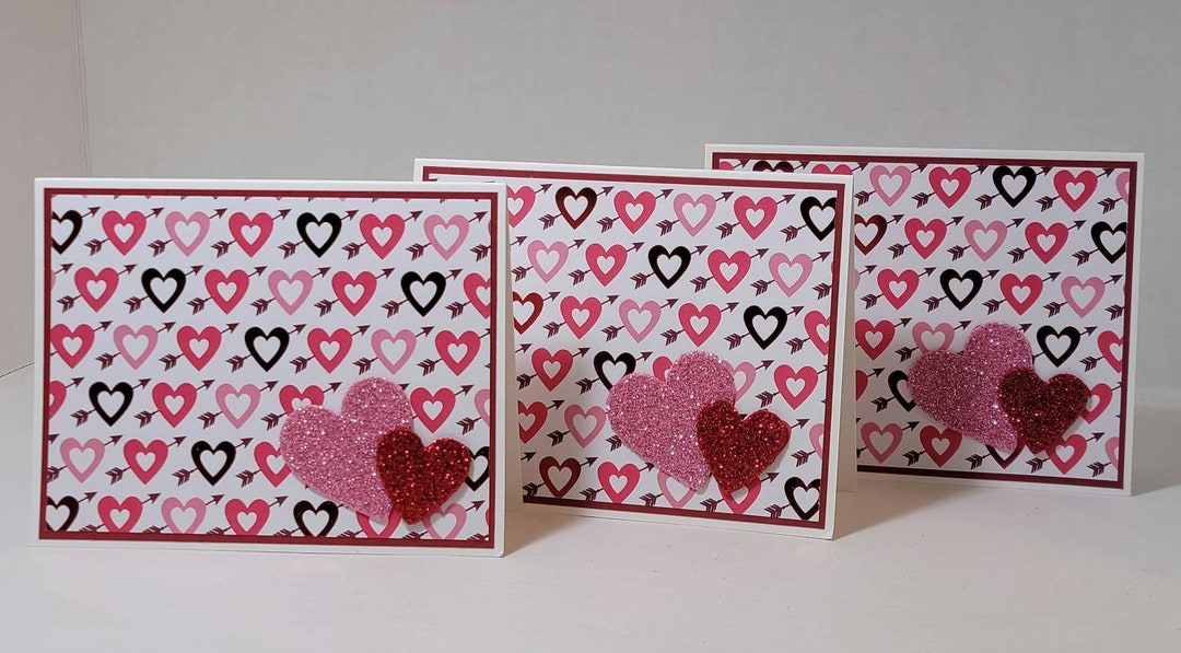 Valentine's Day Cards, Set of 3, Hearts, Glitter Hearts, Love, Special ...