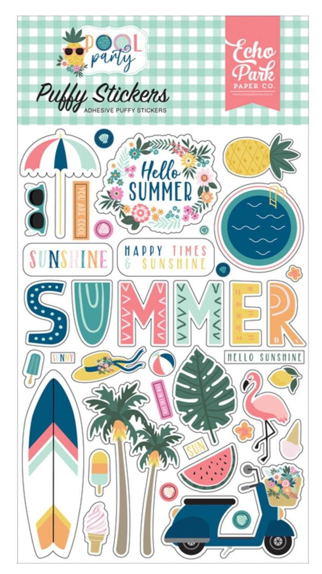 Echo Park, Pool Party, Adhesive Puffy Stickers, Summer Stickers, Card ...