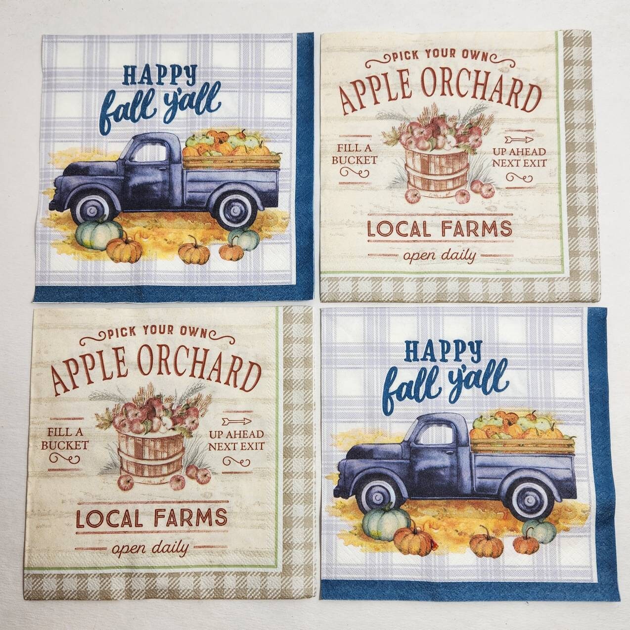 Decoupage Paper Napkins, 4 Pcs/2 of Ea, Happy Fall Y'all Blue Truck ...