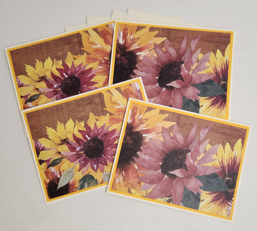 Sunflower Note Cards, Sun Flower Cards, Set of 4, Fall, Cozy, Fall ...