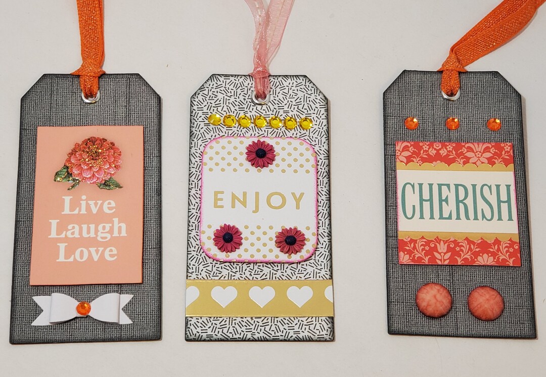 Handmade Gift Tags, Set of 3, Large, Cherish, Enjoy, Live Laugh Love ...