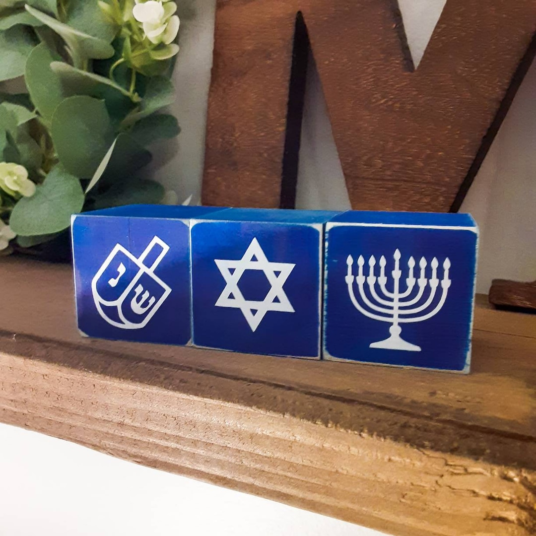Hanukkah MINI Wood Cubes Set of 3 Single or Double Sided Tiered Tray ...