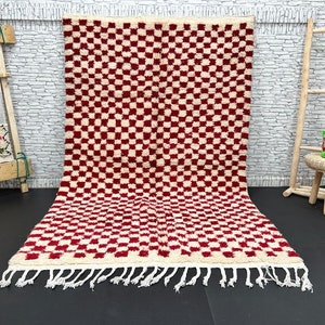 Large Red and White Checkered Rug, Moroccan Berber Checkered Rug ...