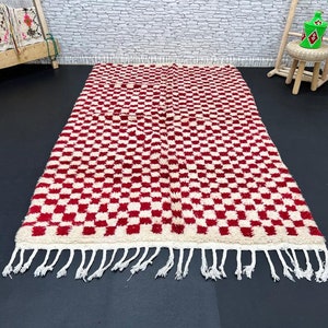 Large Red and White Checkered Rug, Moroccan Berber Checkered Rug ...