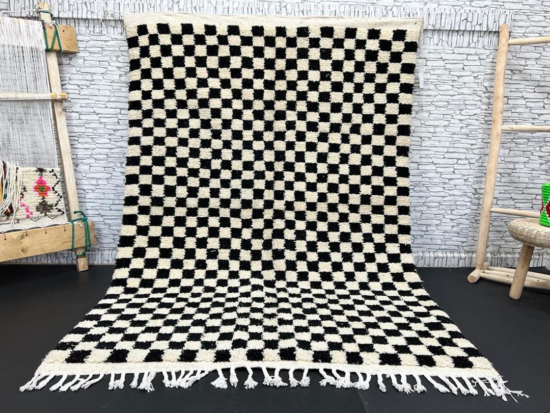 Large Black and White Checkered Rug, Moroccan Berber Checkered Rug ...