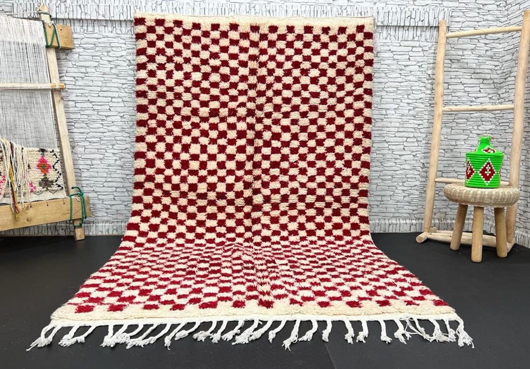Large Red and White Checkered Rug, Moroccan Berber Checkered Rug ...