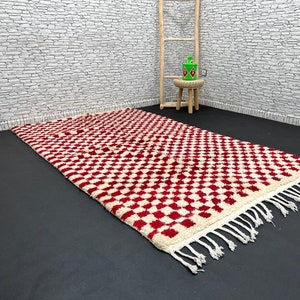 Large Red and White Checkered Rug, Moroccan Berber Checkered Rug ...