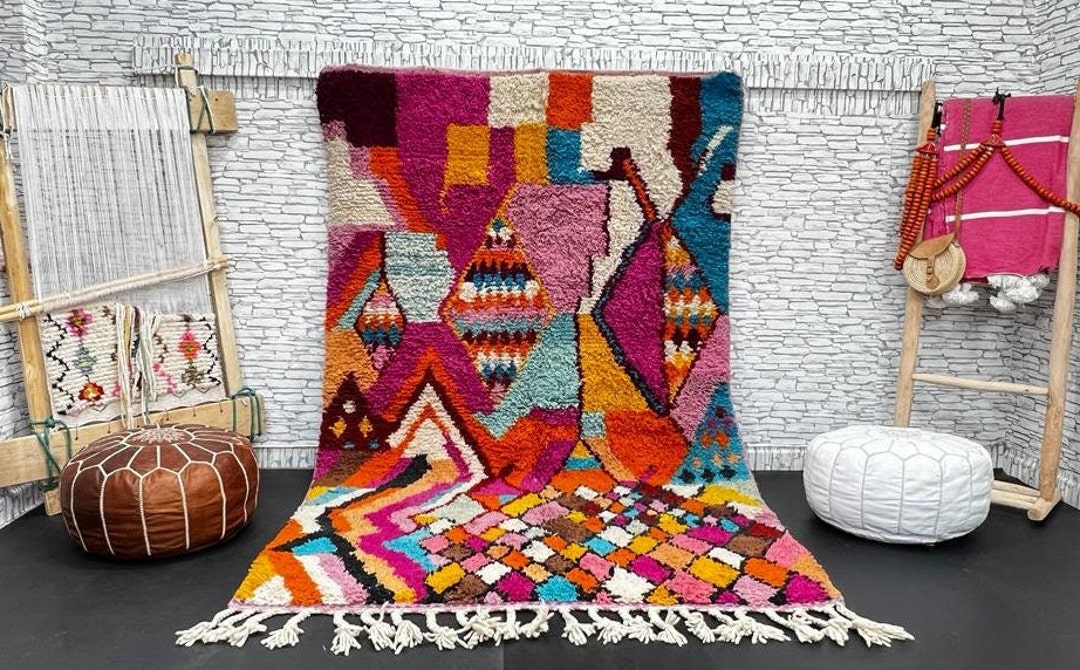 Colorful Berber Rug , Hand Woven Rug, Bohemian Modern Colorful Rug ...