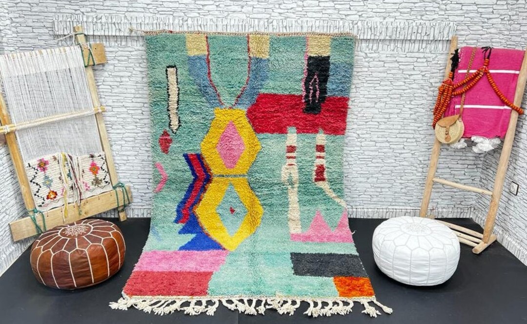 Moroccan Green Rug - Vibrant Shade of Green Rug Handmade Berber Rug ...
