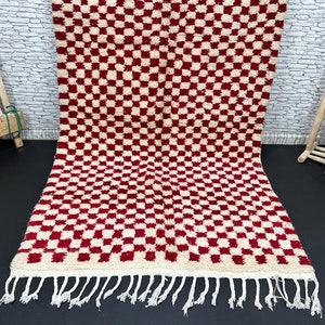 Large Red and White Checkered Rug, Moroccan Berber Checkered Rug ...