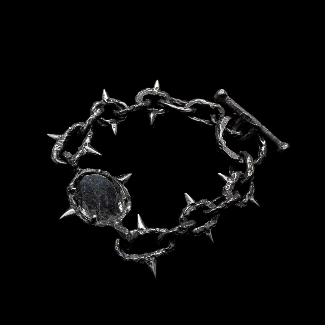 Tourmalated Quartz Spiky Chains Bracelet // Distressed Thorns Raw ...