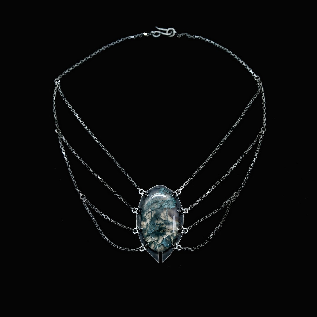 Moss Agate and Layered Chains Necklace - Etsy