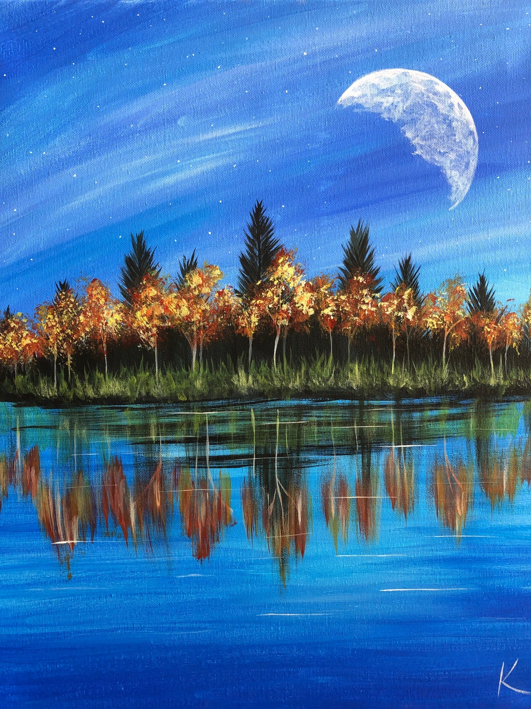 Acrylic Painting, “moonlit Trees” - Etsy