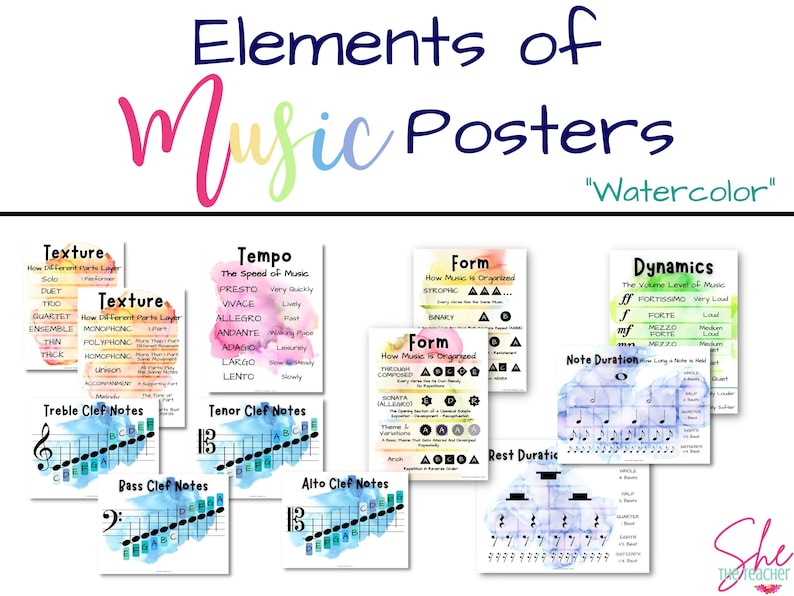 Elements of Music Posters - BUNDLE - Watercolor Theme | Music Classroom ...