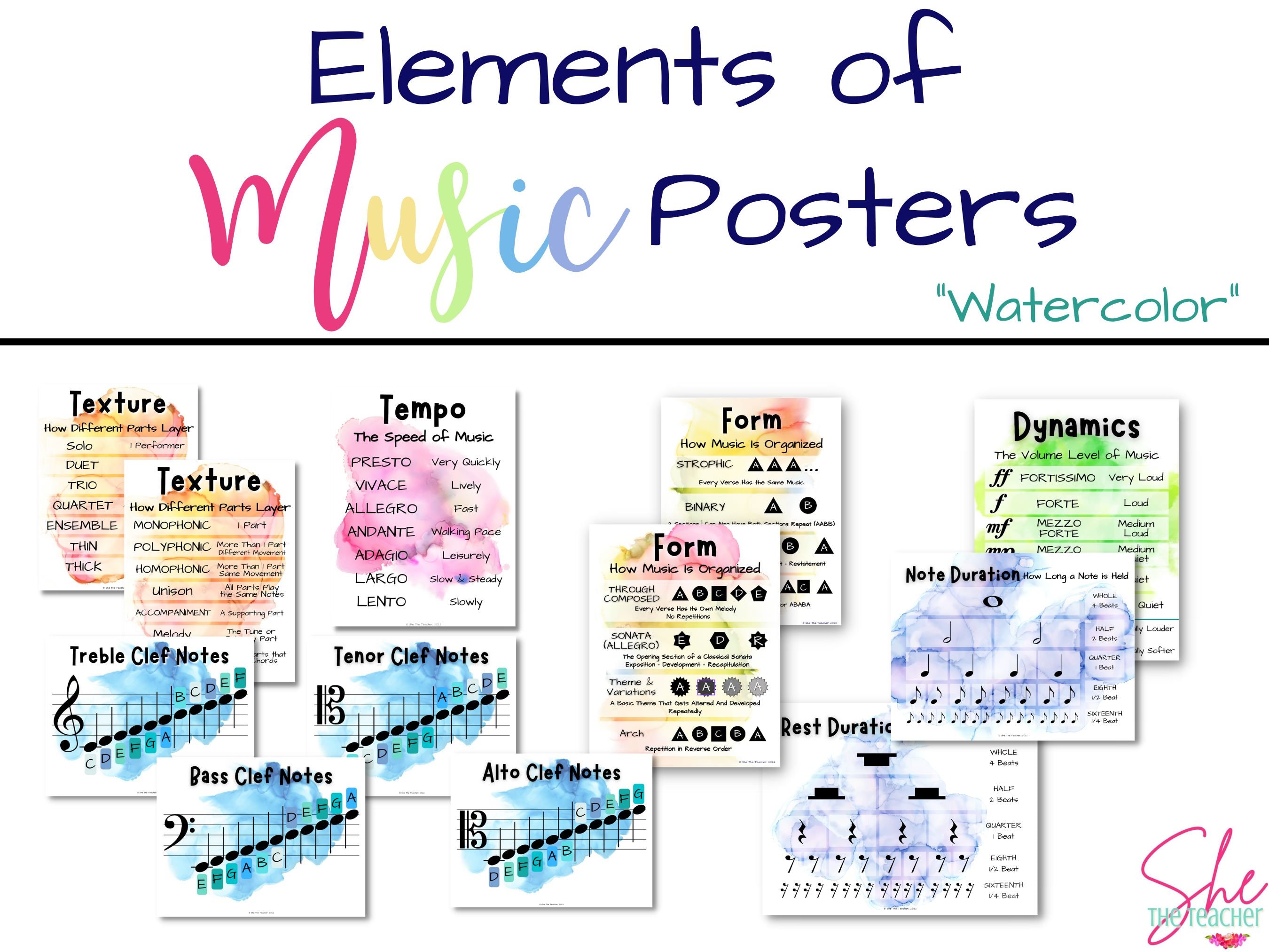 Elements of Music Posters - BUNDLE - Watercolor Theme | Music Classroom ...