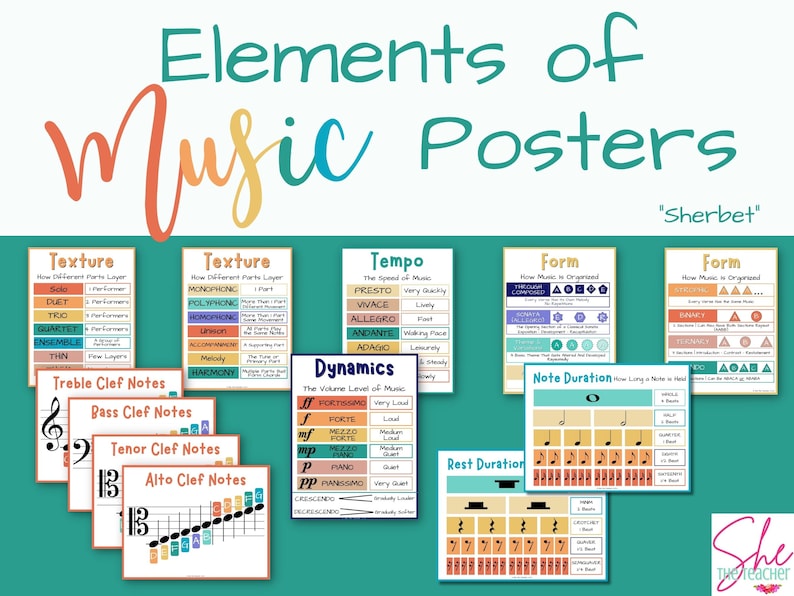 Elements of Music Posters - BUNDLE - Sherbet Theme | Music Classroom ...