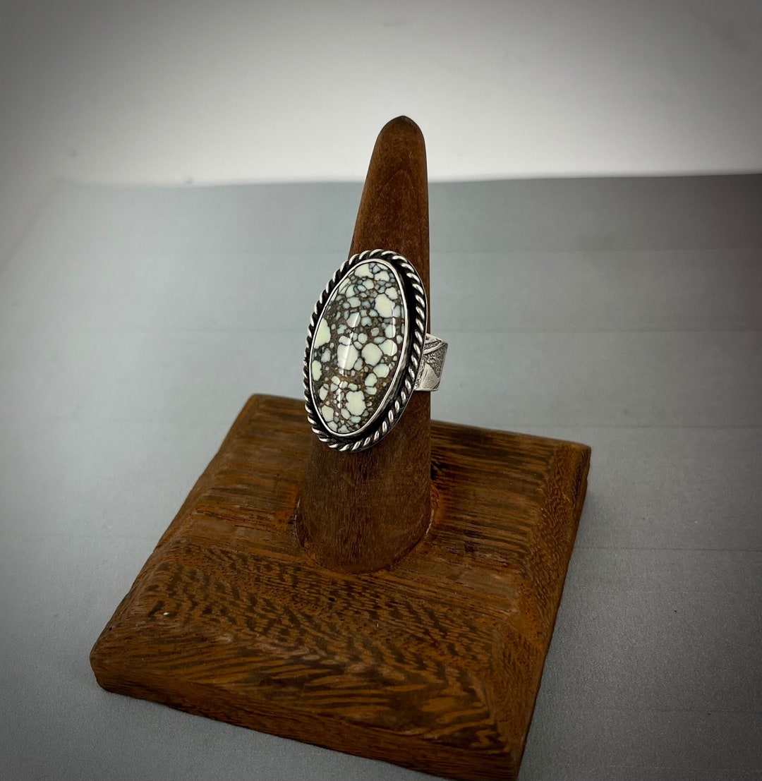 Poseidon Variscite Ring in Sterling Silver With Textured Band Size 7.25 ...