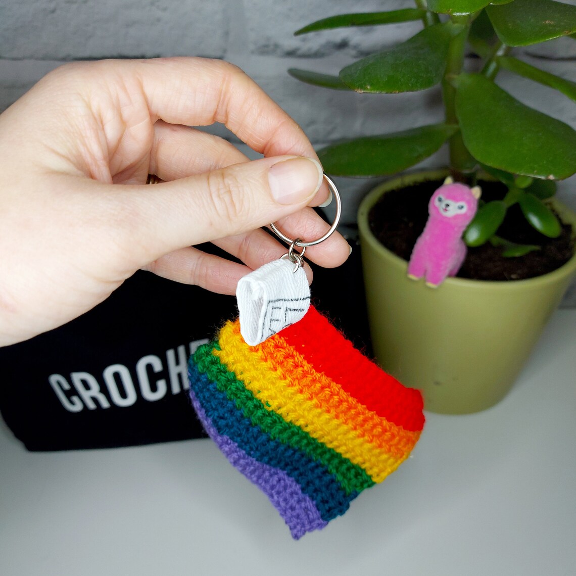 Crochet Gay Pride Flag Keyring Handmade Lgbtq Accessories Etsy