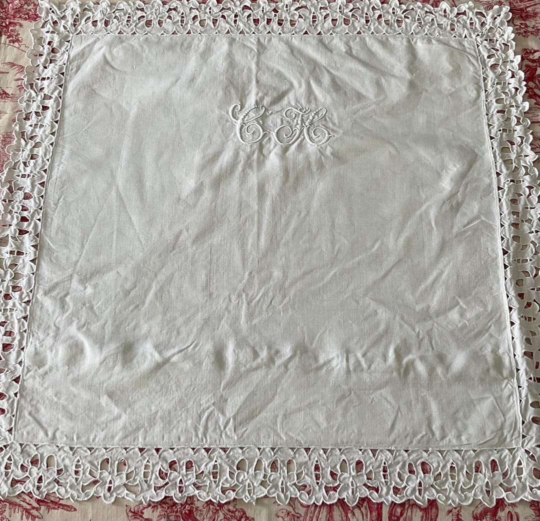 Very Pretty CH Monogrammed Vintage French Linen Pillow Case, Hand ...