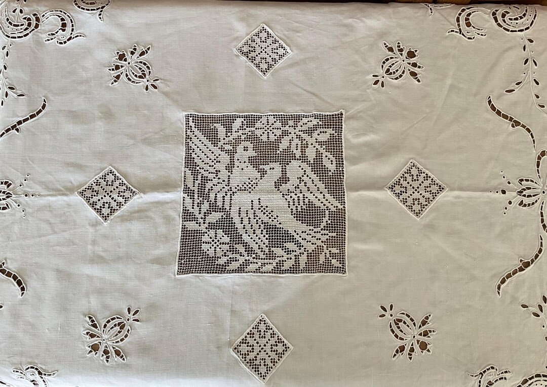Vintage Floppy Linen Really White Table Cloth With Lovely Embroidery ...