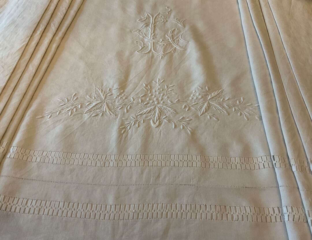 Fabulous Antique Embroidered Linen Sheet, Monogrammed LC - Etsy