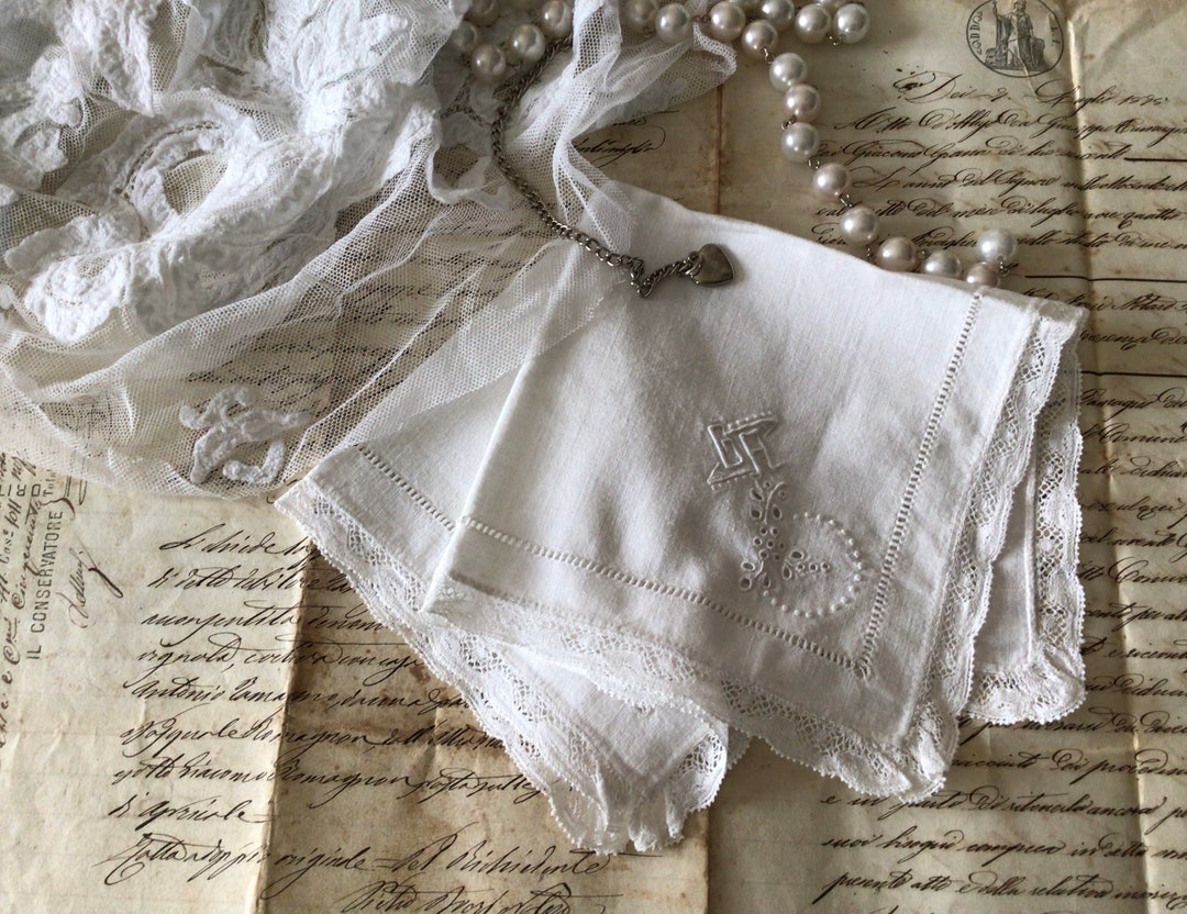 Excellent Hand Embroidered (bridal) Hand Kerchief, Monogrammed GA - Etsy