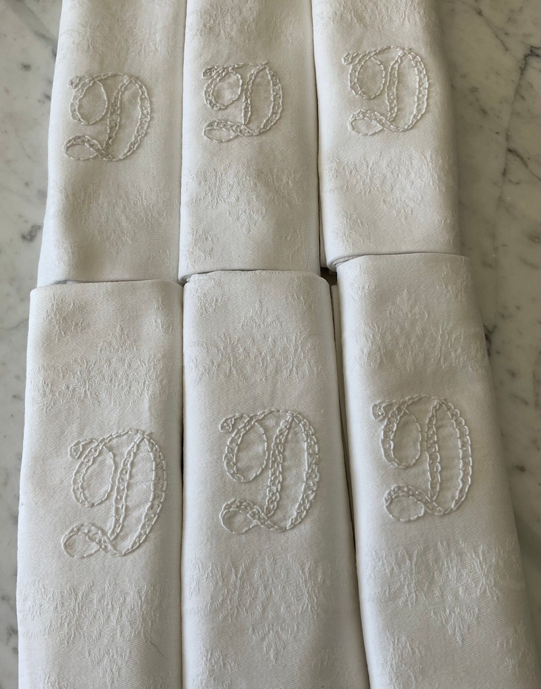 6 Hand Embroidered Napkins With the Initials D, Vintage French ...