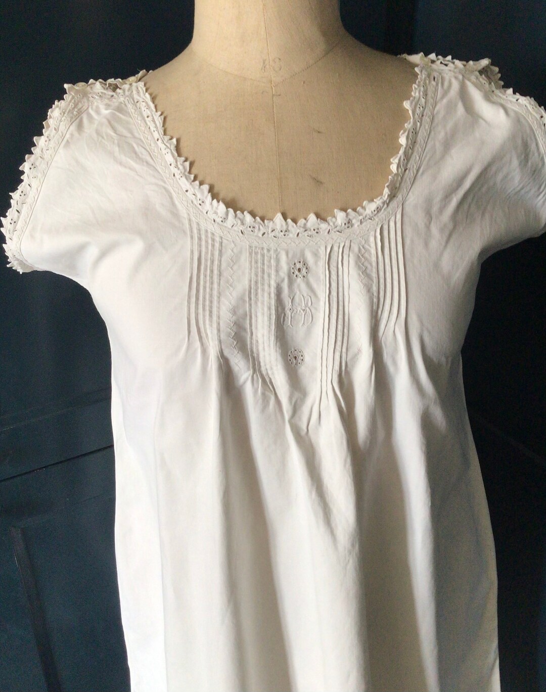 JB Monogrammed Vintage French Cotton Nightgown Hand - Etsy Israel