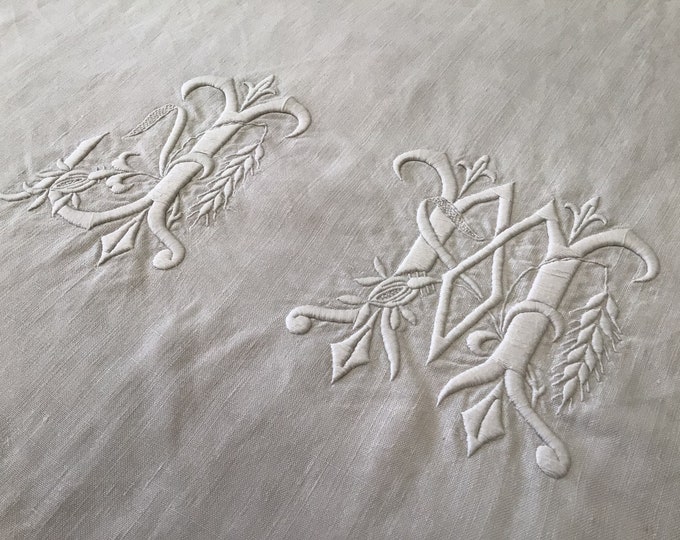 Thick Hand Embroidered Monogram JM on Soft and Floppy Antique Linen ...