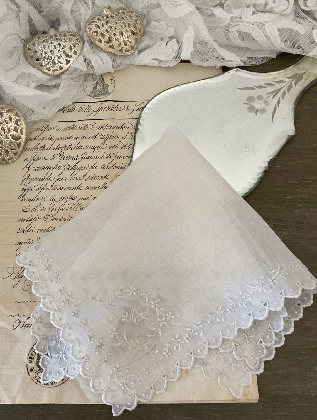 Gorgeous Hand Embroidered bridal Hand Kerchief, Monogrammed M - Etsy