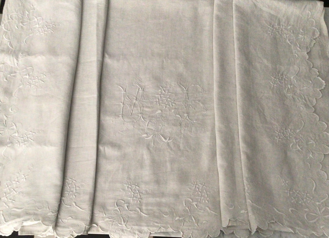 SUPERB Pure Linen Sheet Hand Embroidered Monogram MB With - Etsy