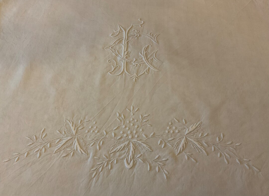 Fabulous Antique Embroidered Linen Sheet, Monogrammed LC - Etsy