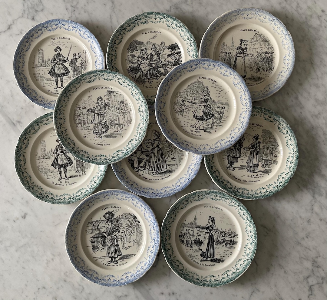 10 Antique beginning 1900 Dishes/plates, Terre De Fer, Sarreguemines ...