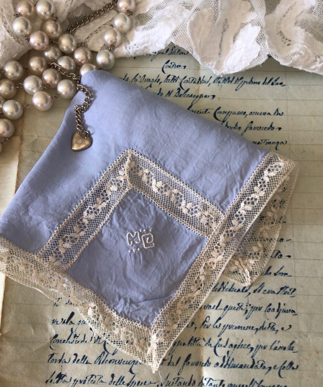 Something Bleu, Vintage 'bridal' Hand Kerchief Monogrammed MC - Etsy