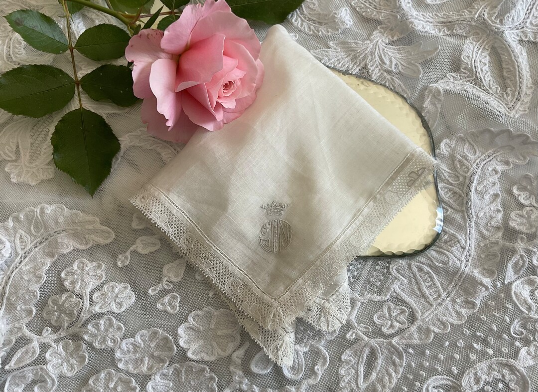 IN or JN Monogrammed Vintage (bridal) Hand Kerchief, Hand Embroidered ...