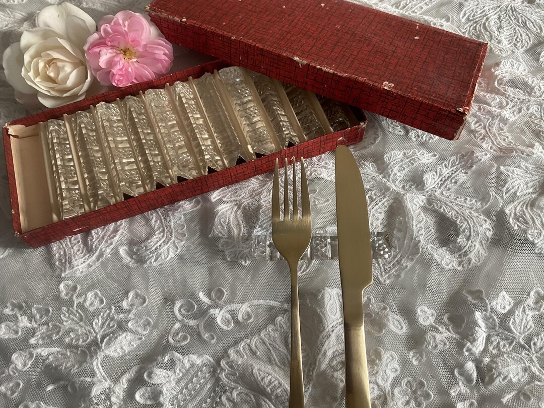 12 Vintage Crystal Knife Rests, Cutlery Rests, Vintage Dining Table ...