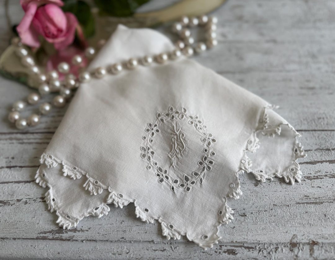 AS Monogrammed Vintage (bridal) Hand Kerchief, Hand Embroidered and ...