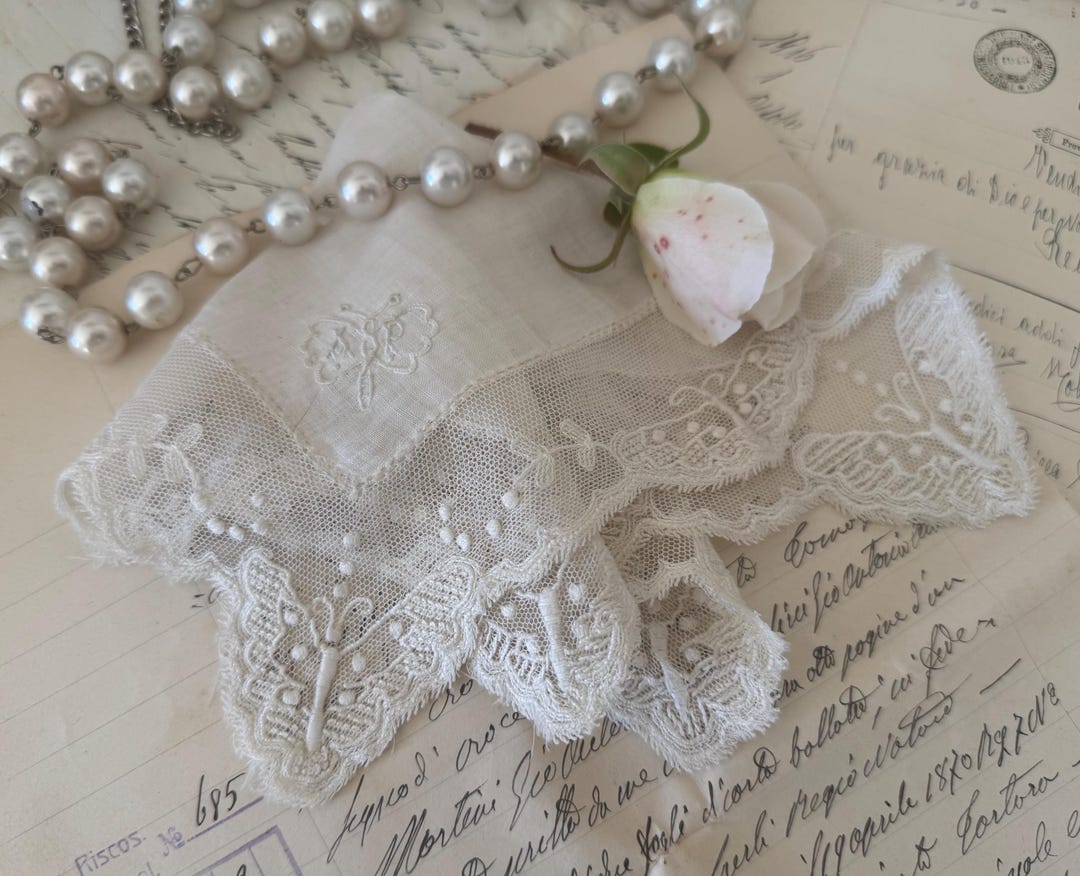Reserved for P. Vintage (bridal) Hand Kerchief, Hand Embroidered, Gift ...
