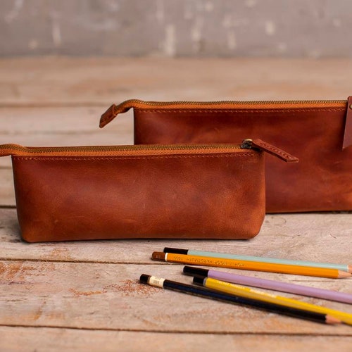 Leather Pencil Case Pen Case Pen Holder Pencil Pouch Zipper | Etsy