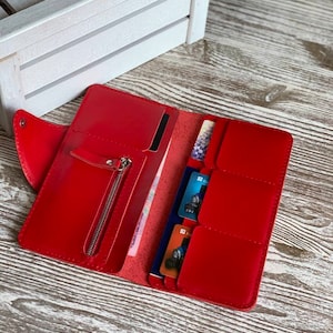 Red Long Wallet, Leather Wallet Women, Red Clutch Women, Red Long ...