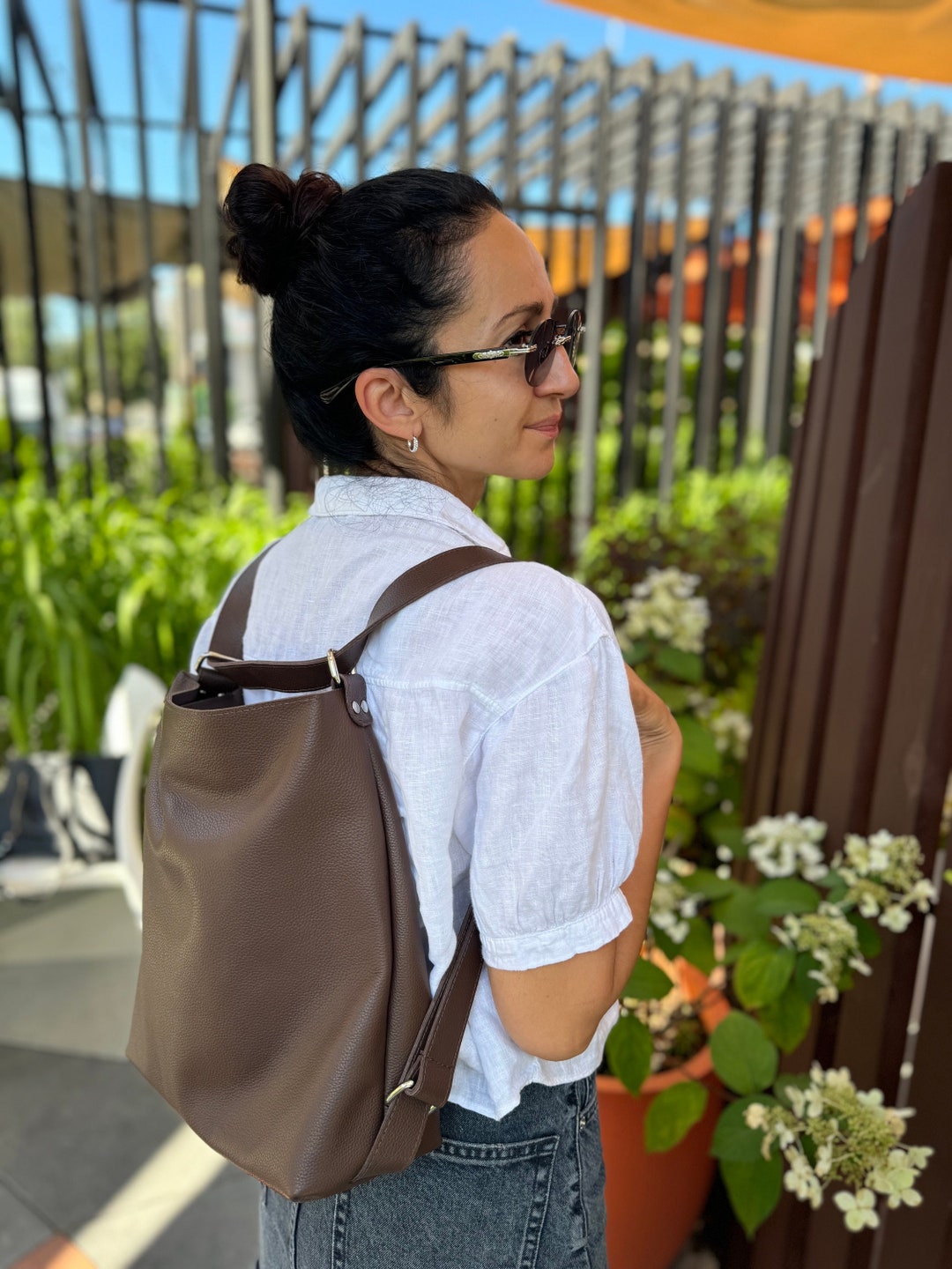 Convertible Brown Pebbled Leather Backpack Crossbody Bag - Etsy