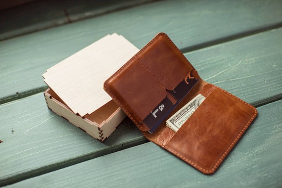 Card case leather wallet men wallet brown card holder | Etsy