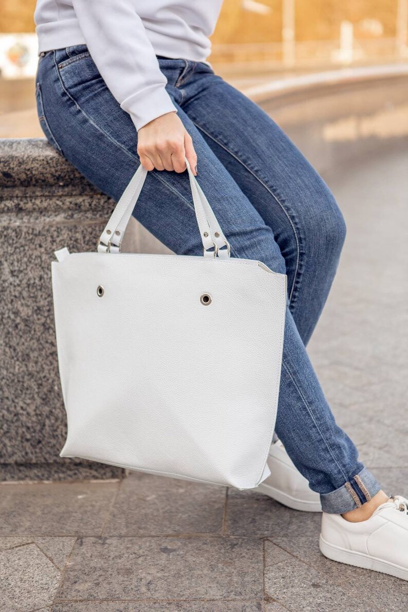 White Leather Tote Bridal Tote Bag White Wedding Tote - Etsy