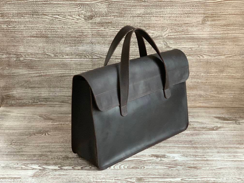 Bolso tote clásico marrón oscuro bolso de cuero bolso de | Etsy