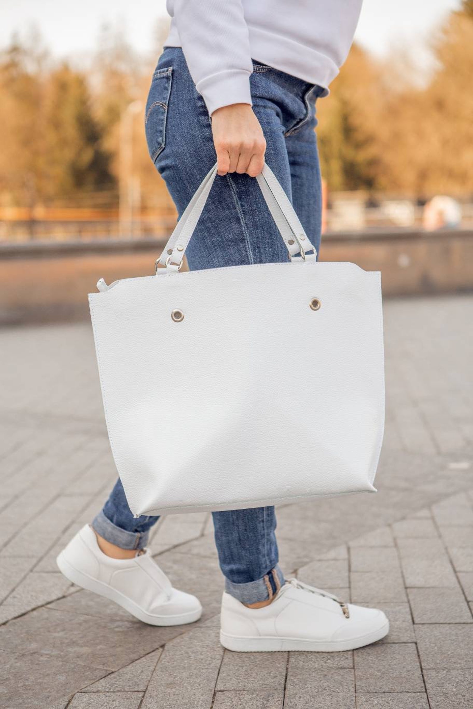 White leather tote bridal tote bag white wedding tote | Etsy
